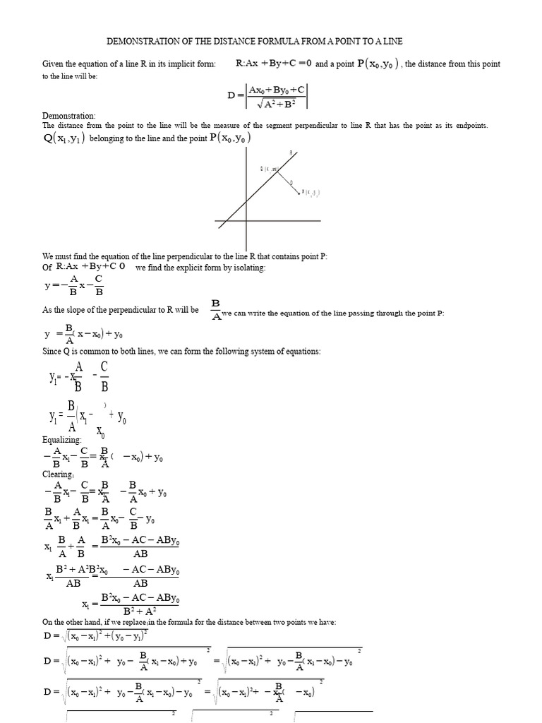 Demonstration of The Distance Formula From A Point To A Line | PDF ...
