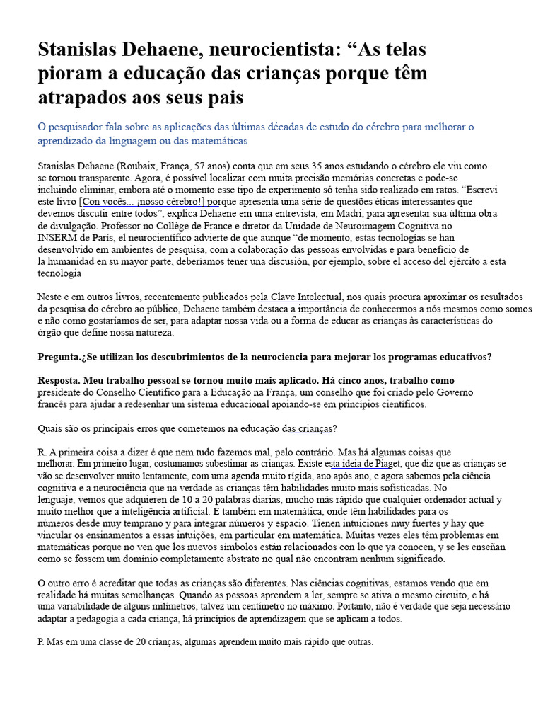 Stanislas Dehaene | PDF | Aprendizado | Matemática