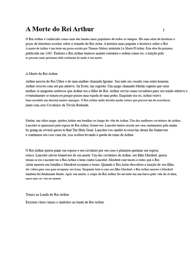 A Morte do Rei Arthur: Traição e Legado | PDF | Rei Arthur | Lancelot