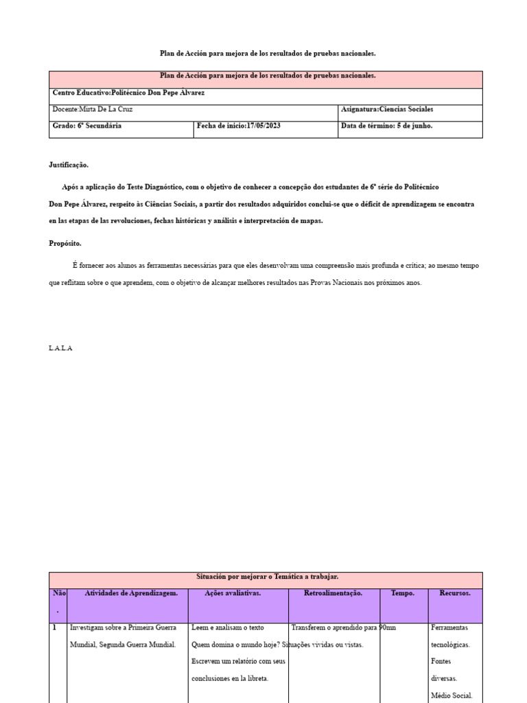 Plano de Ação para Melhorar Resultados em Ciências Sociais | PDF ...