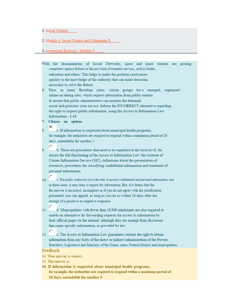 Enap-Module 4-Social Control and Citizenship Ii-Evaluative Exercise ...
