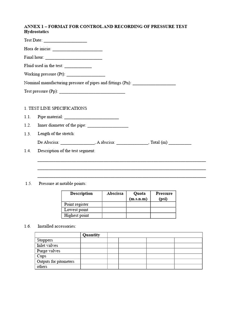 Hydrostatic Pressure Test Record Format | PDF | Pressure | Leak