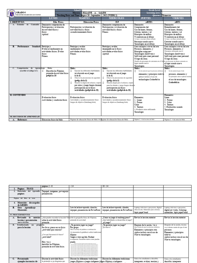Q1_SEM2_DLL_MAPEH 6 ACTUALIZADO | PDF | Color | Longitud