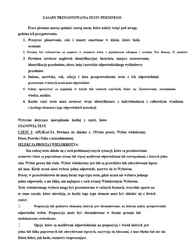 Normy opracowywania testu pisemnego | PDF