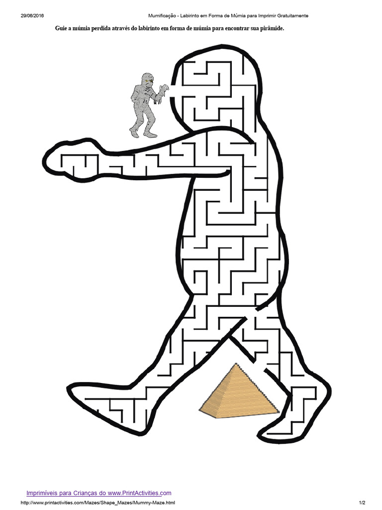 Labirinto de Múmia - Labirinto em Forma de Múmia para Imprimir Grátis | PDF