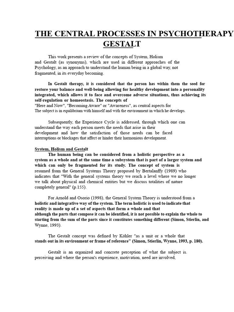 Central Concepts of Gestalt Therapy | PDF | Gestalt Therapy | Holism