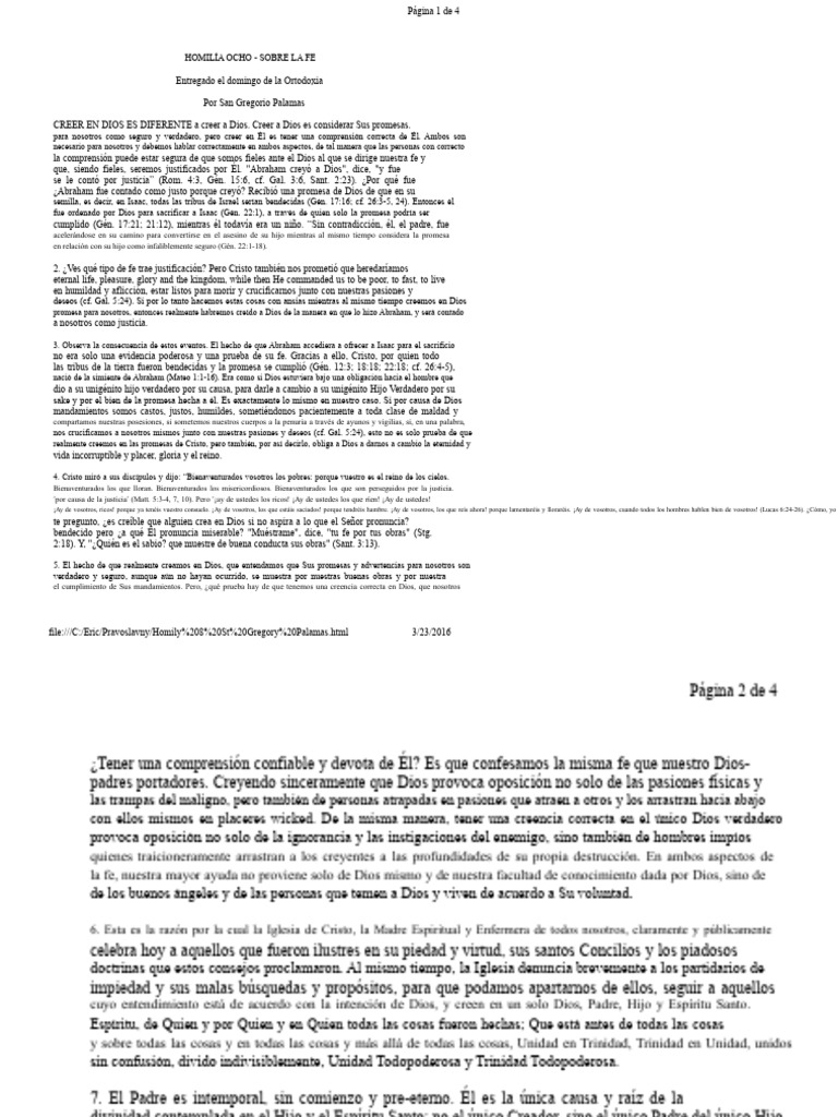Homilía 8 de San Gregorio Palamas | PDF | Fe | Dios