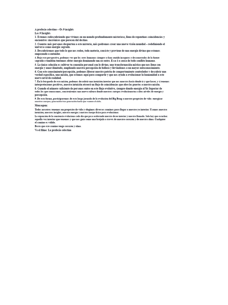 9 Insights de La Profecía Celestina | PDF