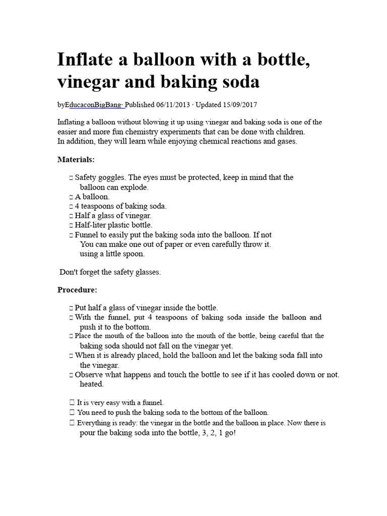 Inflate a balloon with a bottle of vinegar and baking soda | PDF ...