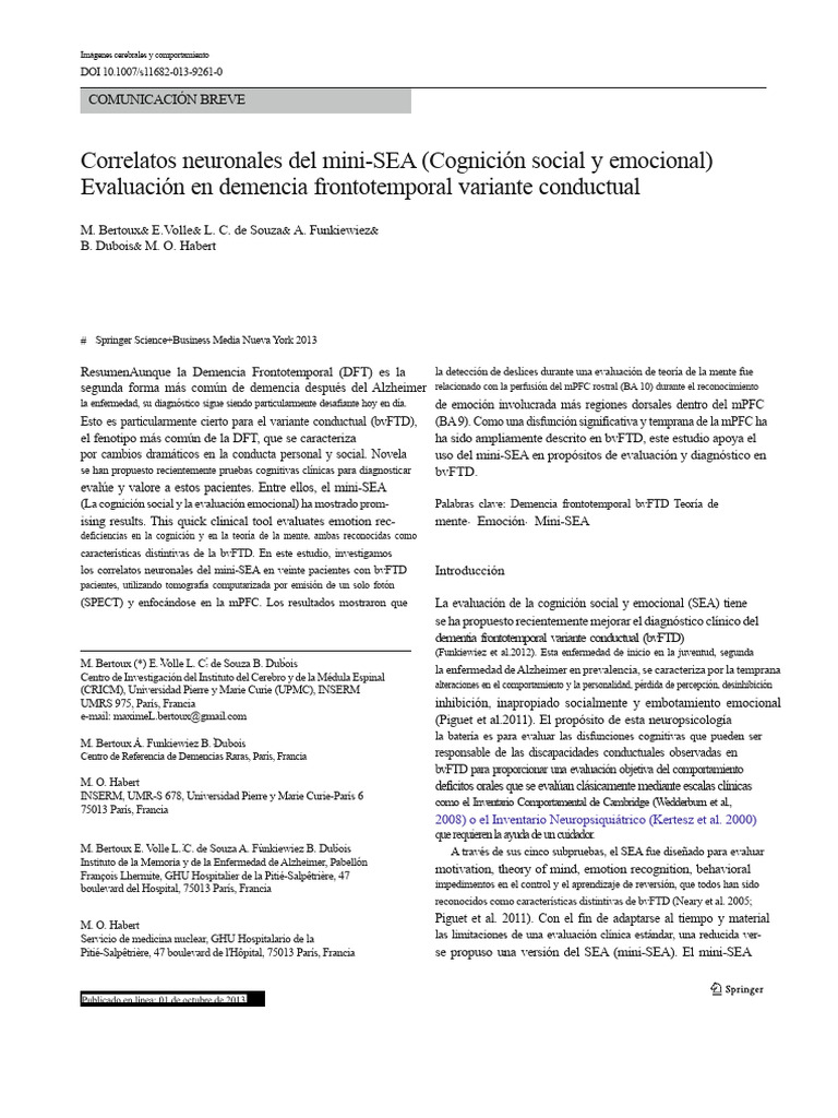 Correlatos neuronales en bvFTD y mini-SEA | PDF | Las emociones | Cognición