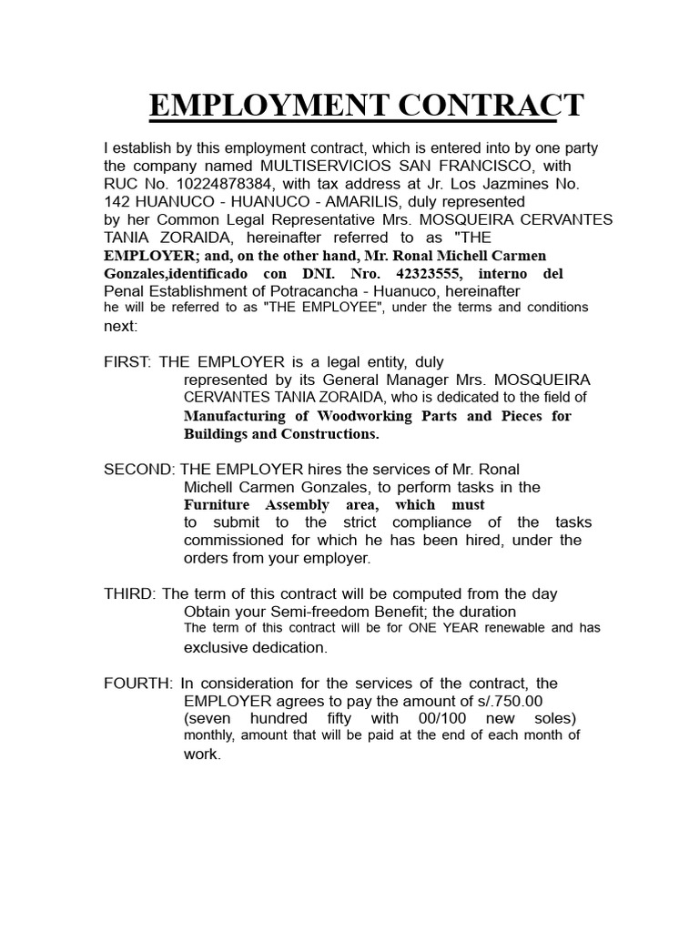 EMPLOYMENT CONTRACT.docx | PDF | Employment | Civil Law (Legal System)