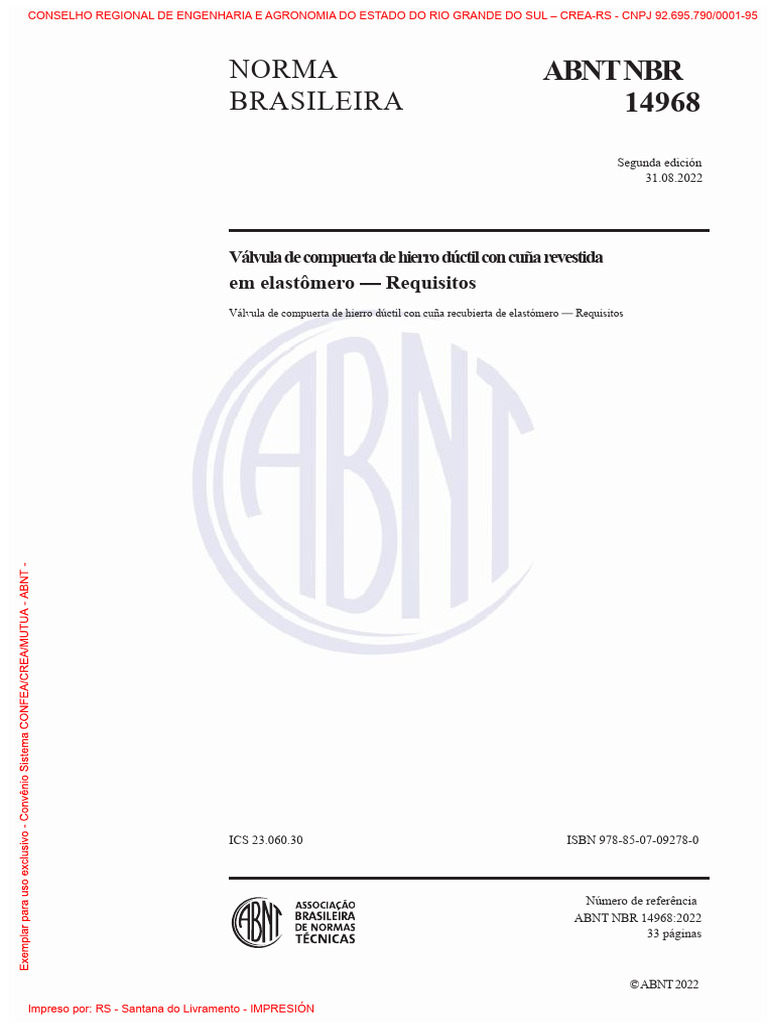 Válvula de compuerta ABNT NBR 14968:2022 | PDF | Tornillo | Tubería ...