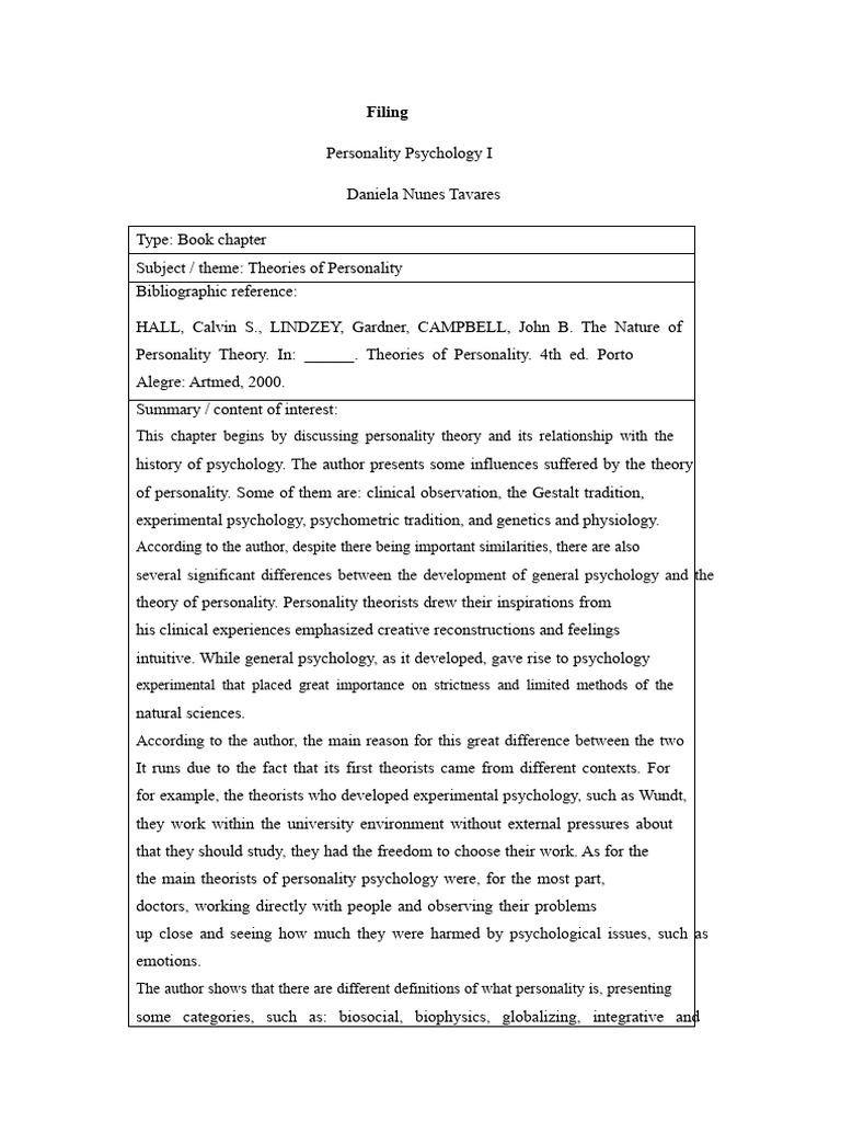 Summary of Personality Theories | PDF | Personality Psychology | Psychology