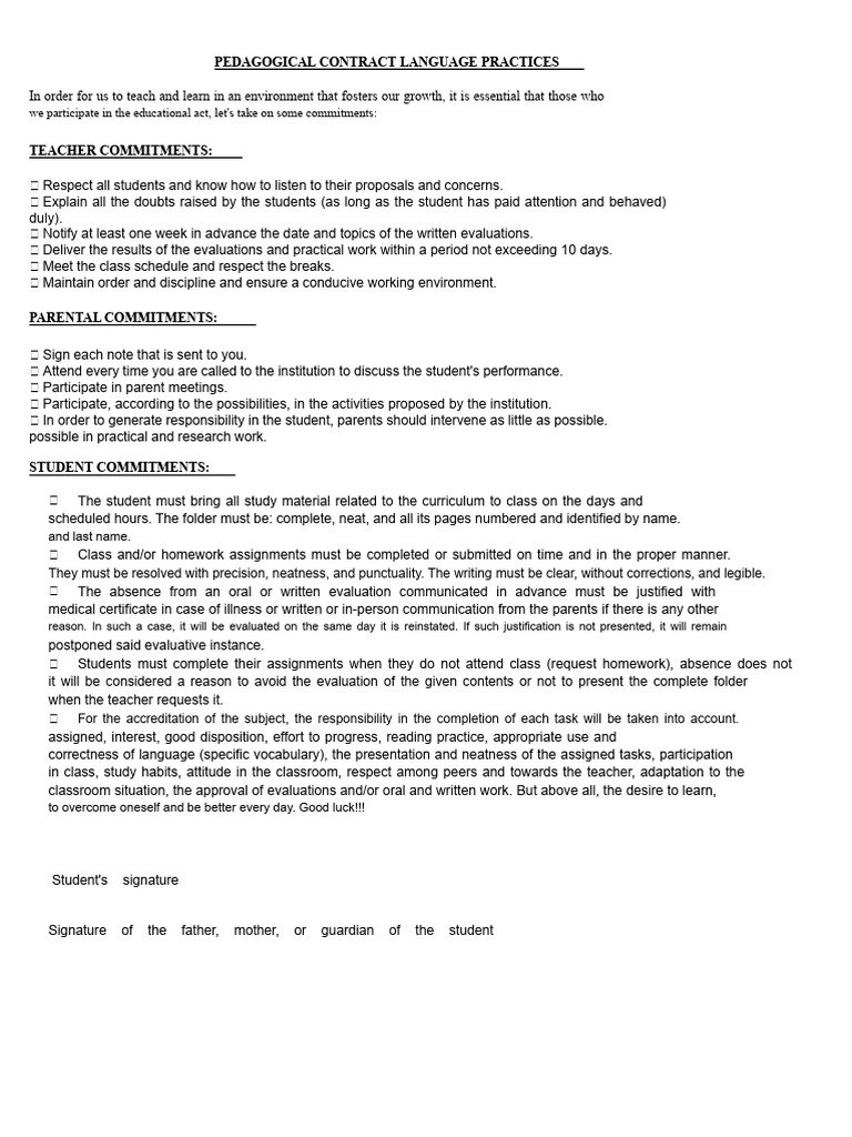Pedagogical Contract Language Practices | PDF | Teachers | Learning