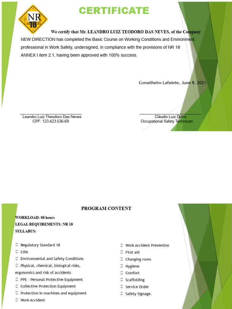 NR 18 Certificate | PDF
