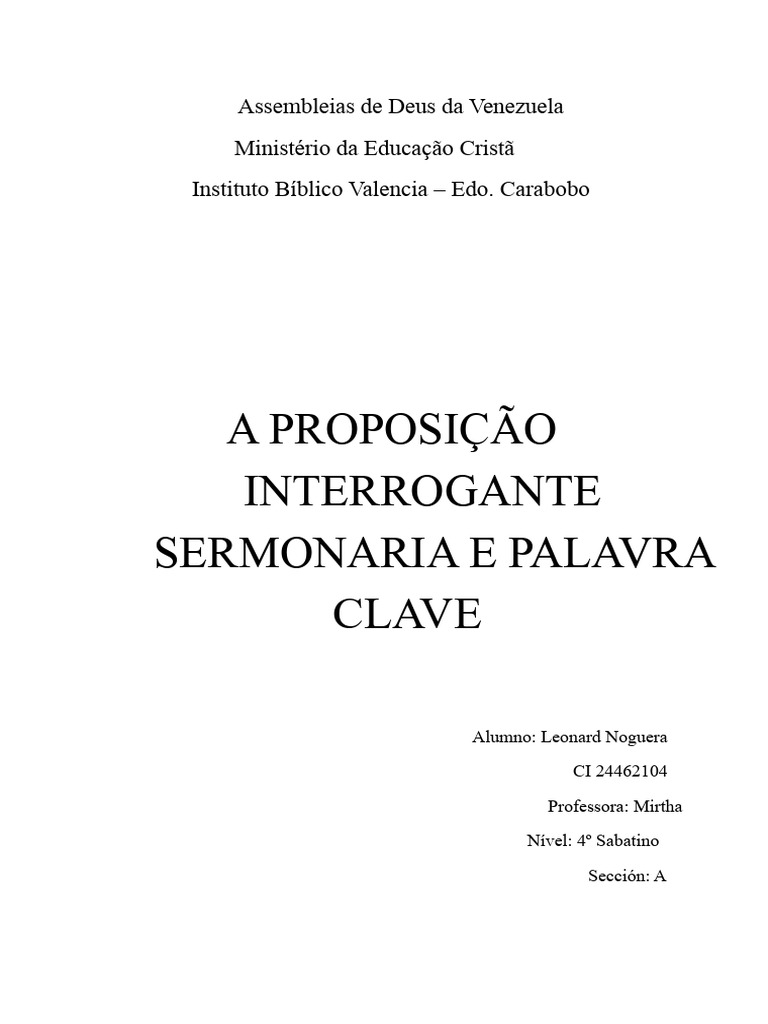 A proposição, interrogante sermonário e palavra-chave | PDF | Amor | Deus