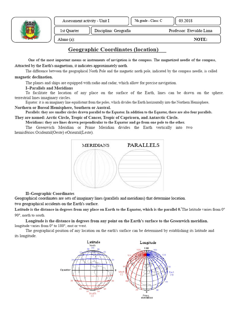 Assessment Activity - 7th Grade - Geographic Coordinates | PDF ...