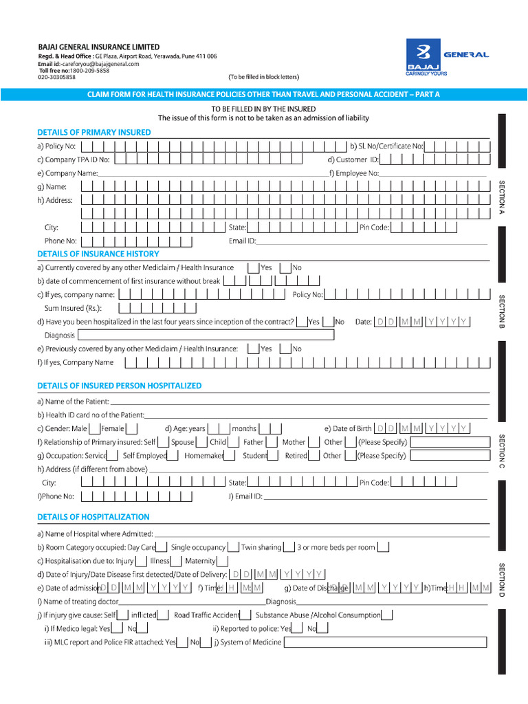 Bajaj General Insurance Claim Form | PDF | Cheque | Payments