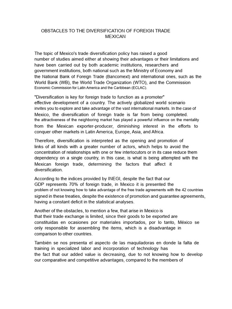 Obstacles To The Diversification of Mexican Foreign Trade | PDF ...