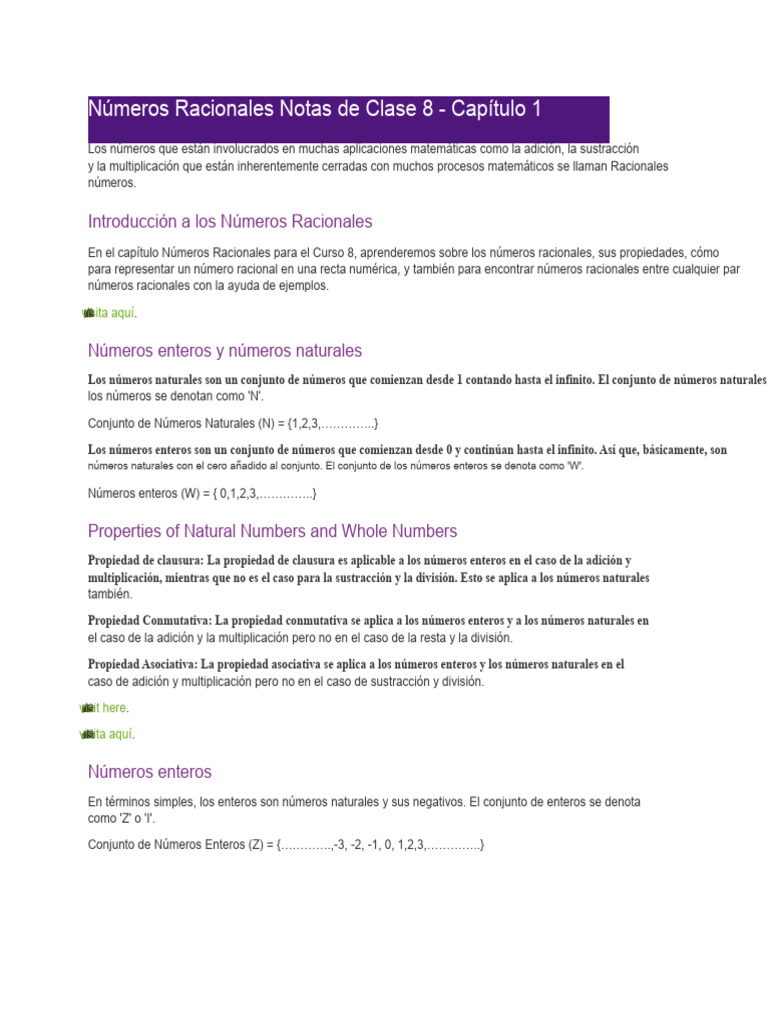 Números Racionales Notas Clase 8 Capítulo 1 | PDF | Número racional ...