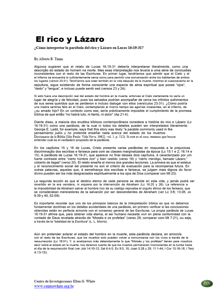 Cómo interpretar la parábola del rico y Lázaro en Lucas 16 | PDF ...