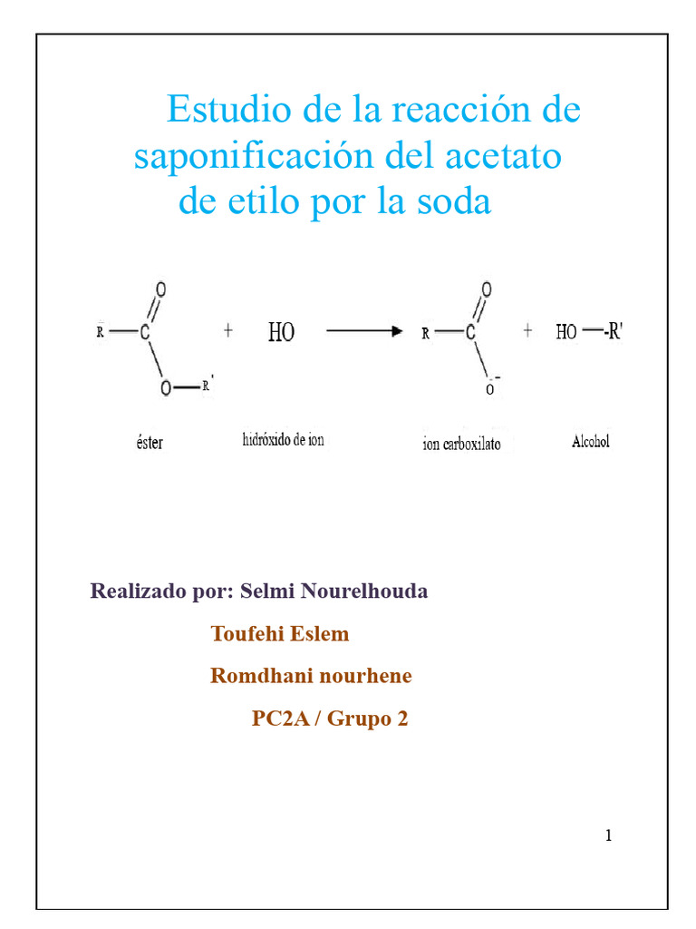 Saponificación del acetato de etilo: estudio experimental | PDF ...