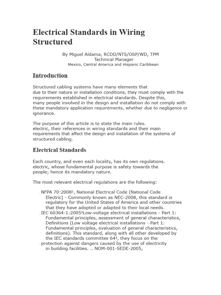 The Electrical Standards in Structured Cabling | PDF | Electrical ...