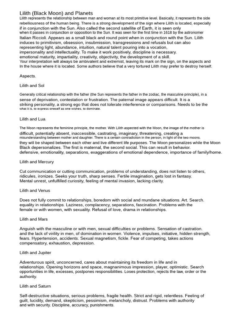 Lilith's Influence on Planetary Aspects | PDF | Planets | Astronomy