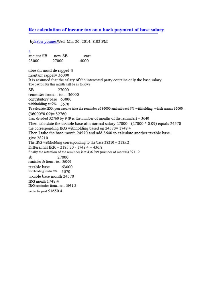 Income Tax Calculation on Salary Back Payment | PDF