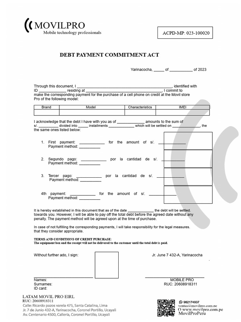 Debt Payment Commitment Act | PDF | Payments | Debt
