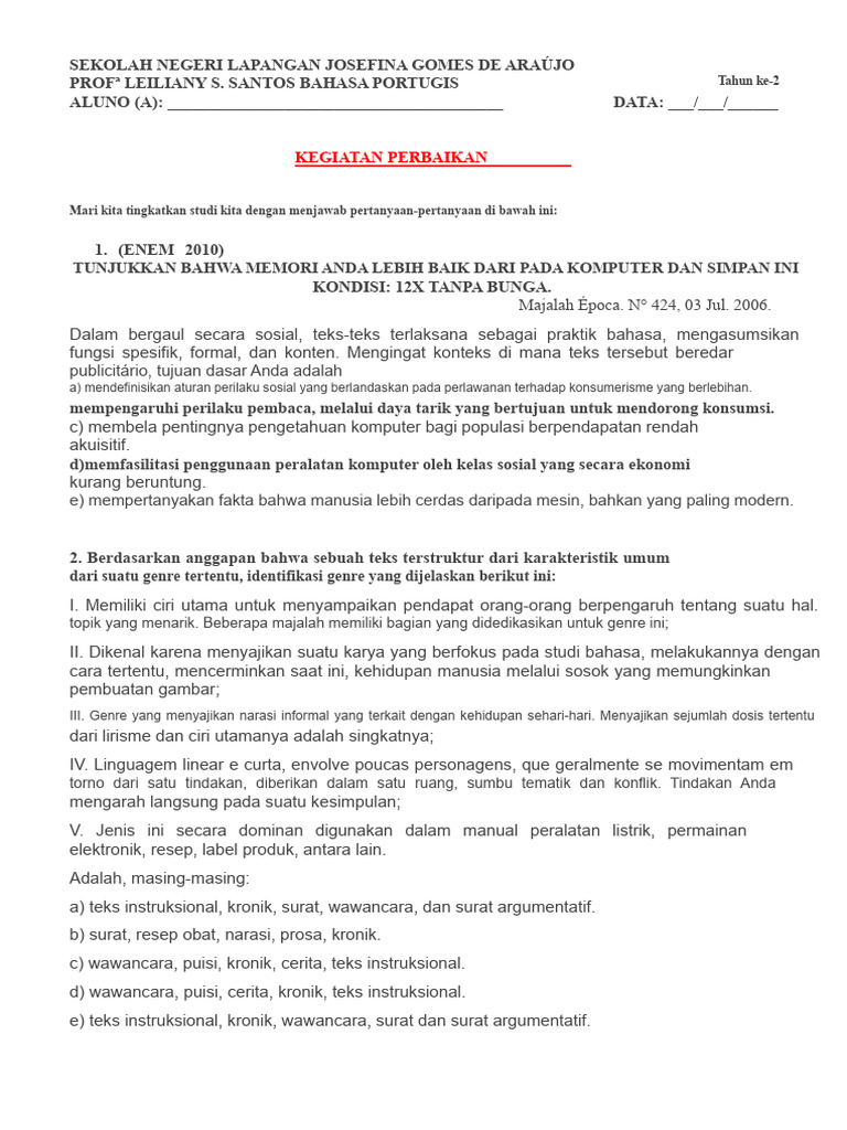 Analisis Genre Teks Bahasa Portugis | PDF