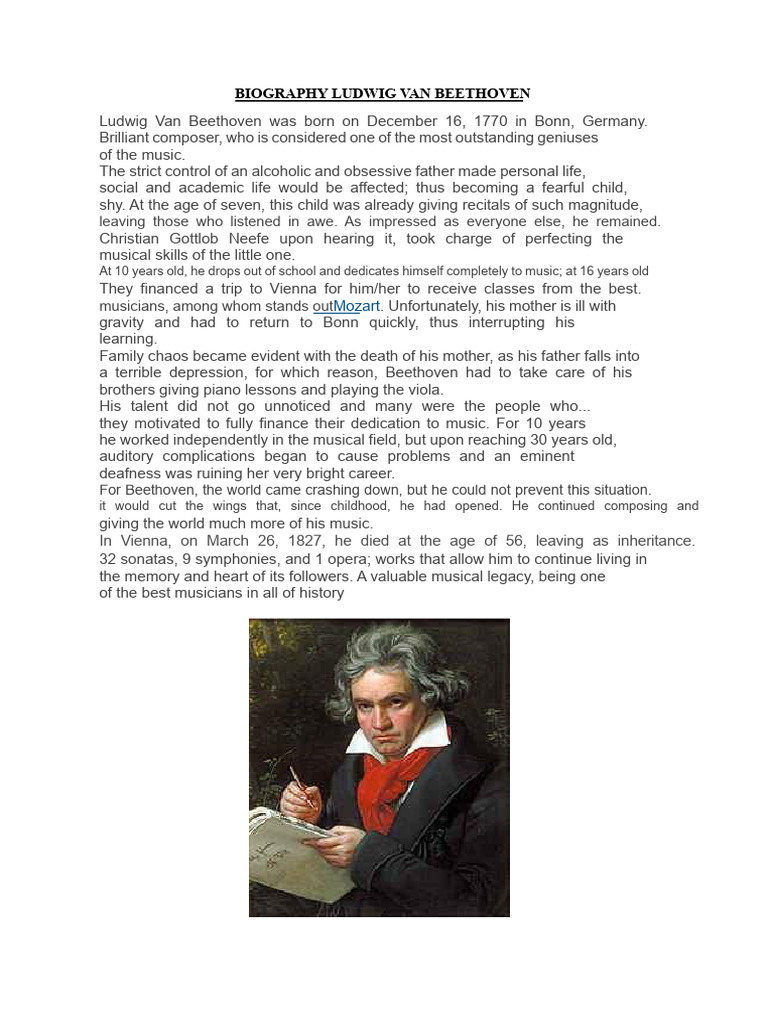 Ludwig Van Beethoven Biography Summary | PDF | Opus Number | Music