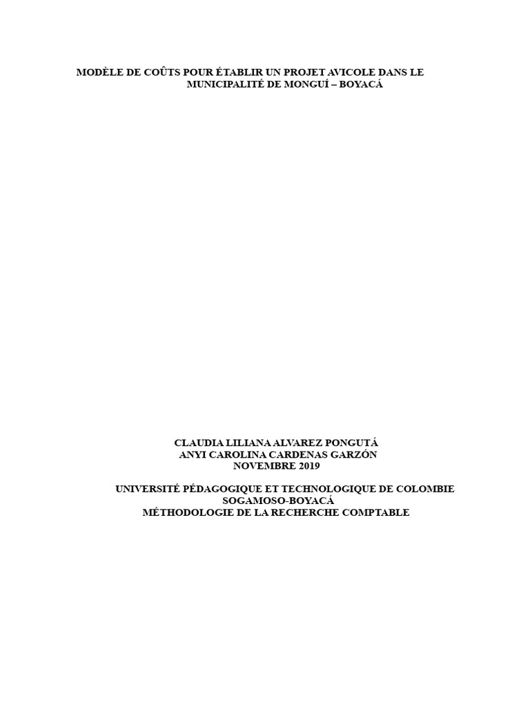Coûts pour un projet avicole à Monguí | PDF | Poulet | Oiseaux