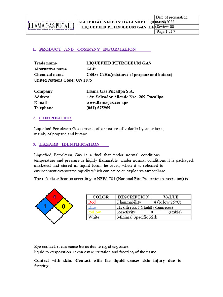 MSDS for Liquefied Petroleum Gas (LPG) | PDF | Liquefied Petroleum Gas ...