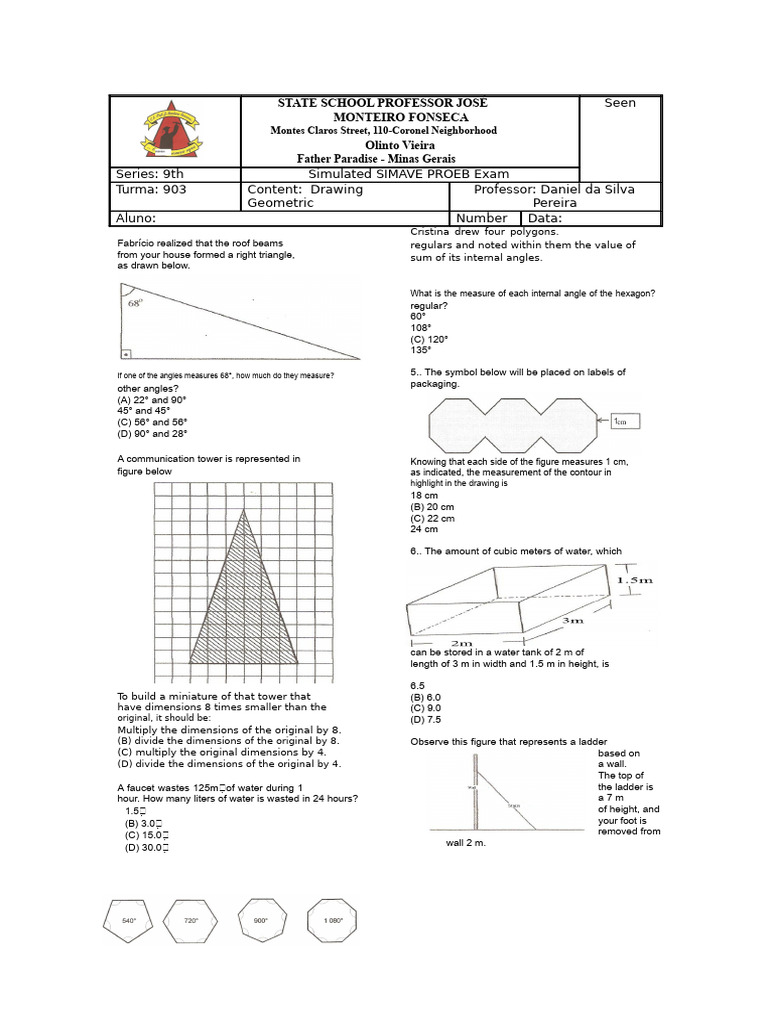 9th Grade Geometry Exam Practice | PDF | Elementary Geometry | Geometry