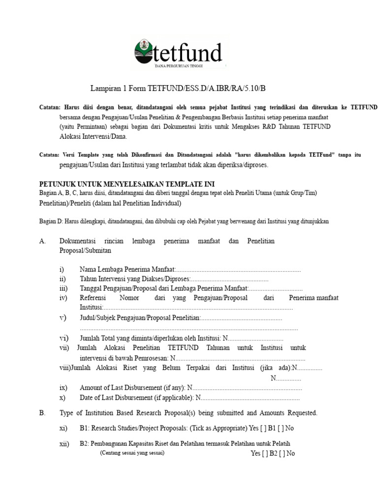 Formulir Lampiran 1 Tetfund | PDF