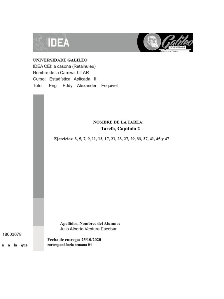 tarefa 3 capítulo 2 estatística aplicada 2 | PDF | Desvio padrão