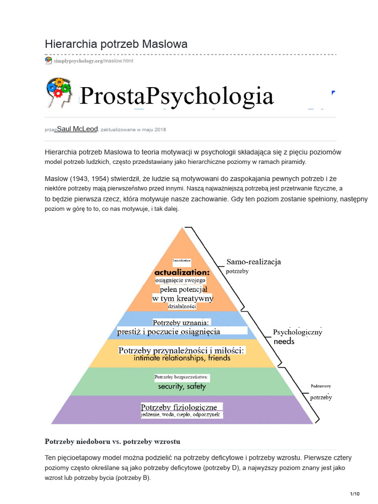 Hierarchia Potrzeb Maslowa | PDF