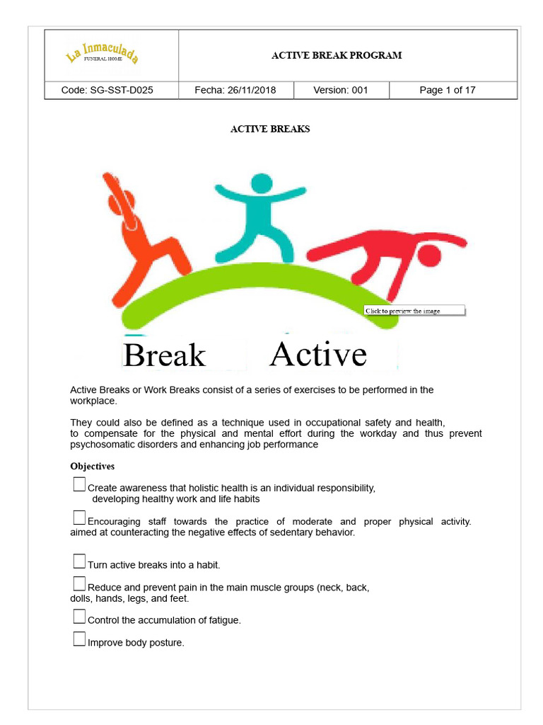 Active Break Program for Workplace Health | PDF | Hand | Arm