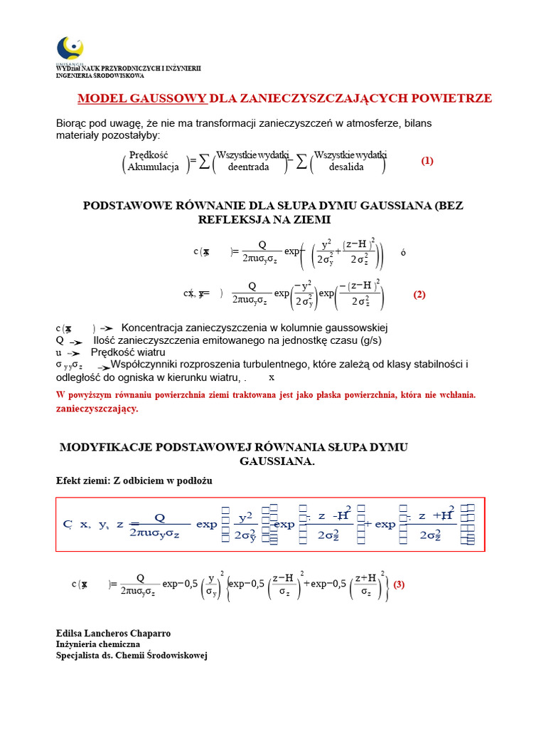 Wzory I Przykłady Modelu Gaussa | PDF