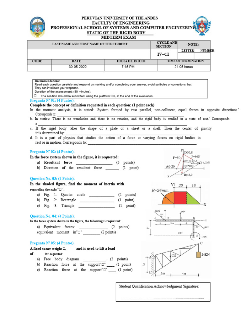 MIDTERM_EXAM_STATICS OF RIGID BODY - STATEMENT | PDF | Force ...