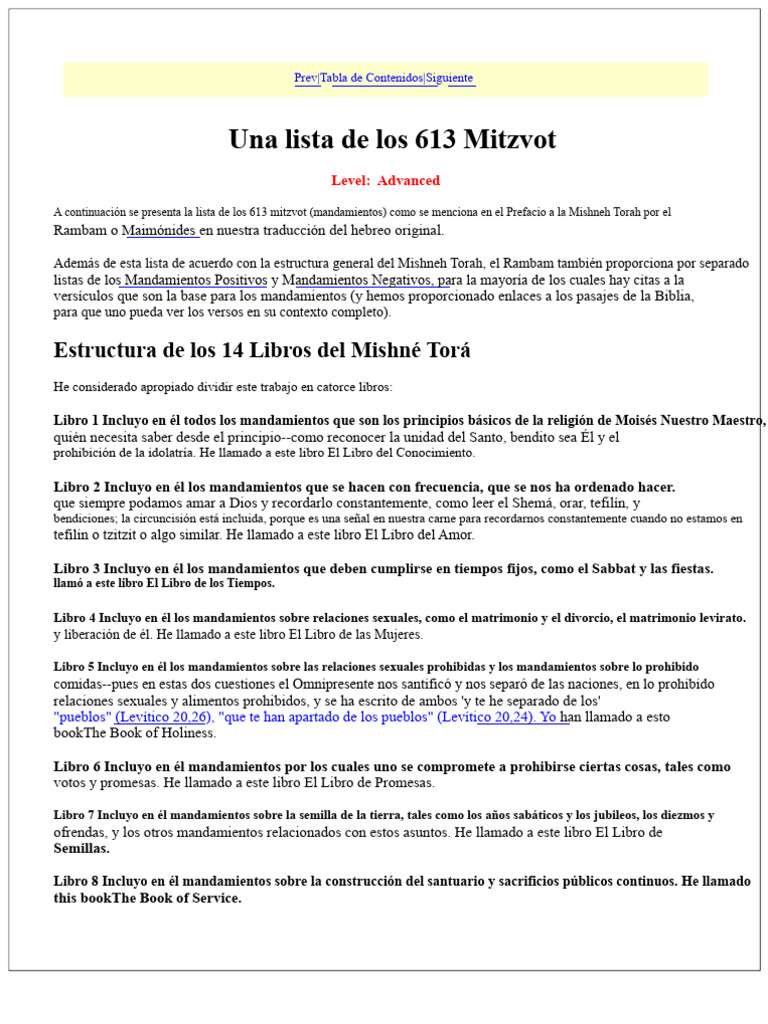Una lista de los 613 Mitzvot | PDF | Mitzvá | Pascua