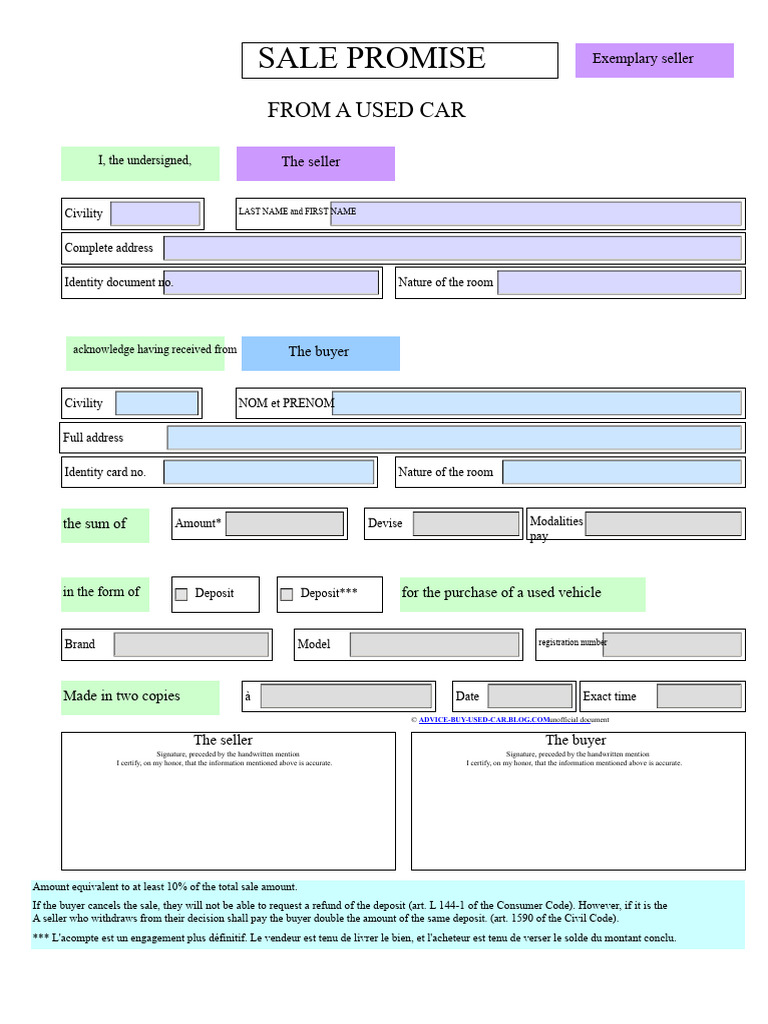 Used Car Purchase Agreement Template | PDF | Identity Document | Used Car