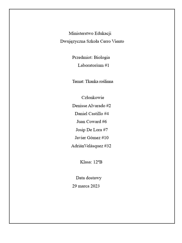 Biologia - Raport z laboratorium ^LN1.pdf | PDF