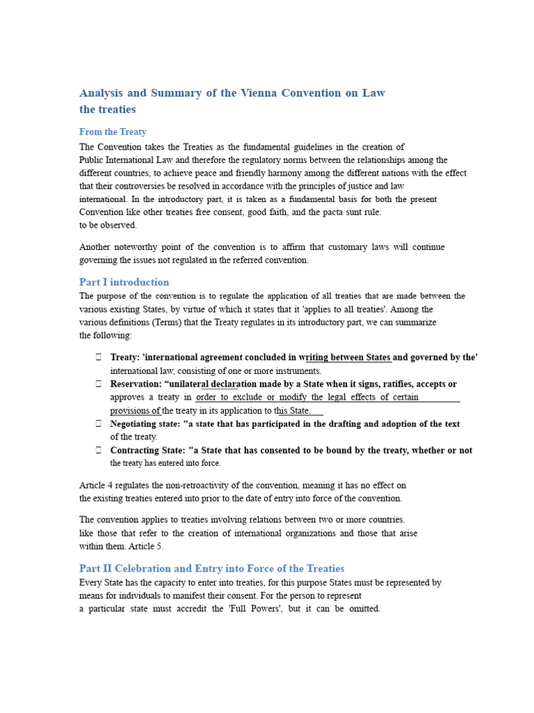 Analysis and Summary of The Vienna Convention On The Law of Treaties ...