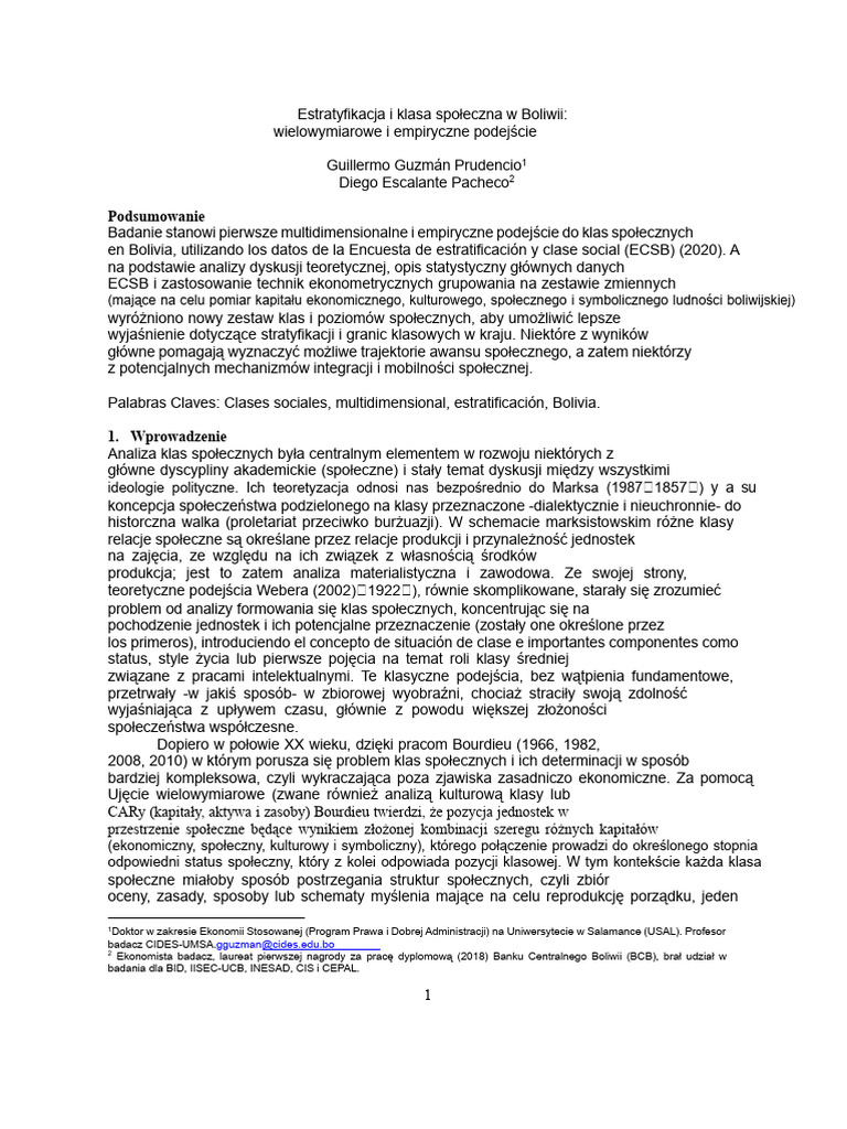 Stratyfikacja i klasa społeczna w Boliwii_GGP_Guillermo_Guzman | PDF