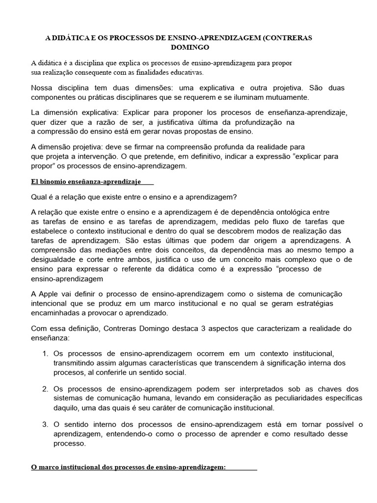A Didática e os Processos de Ensino - Contreras Domingo | PDF ...