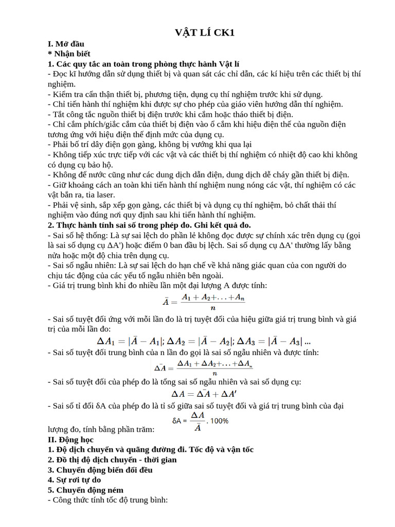 VẬT LÍ CK1 | PDF