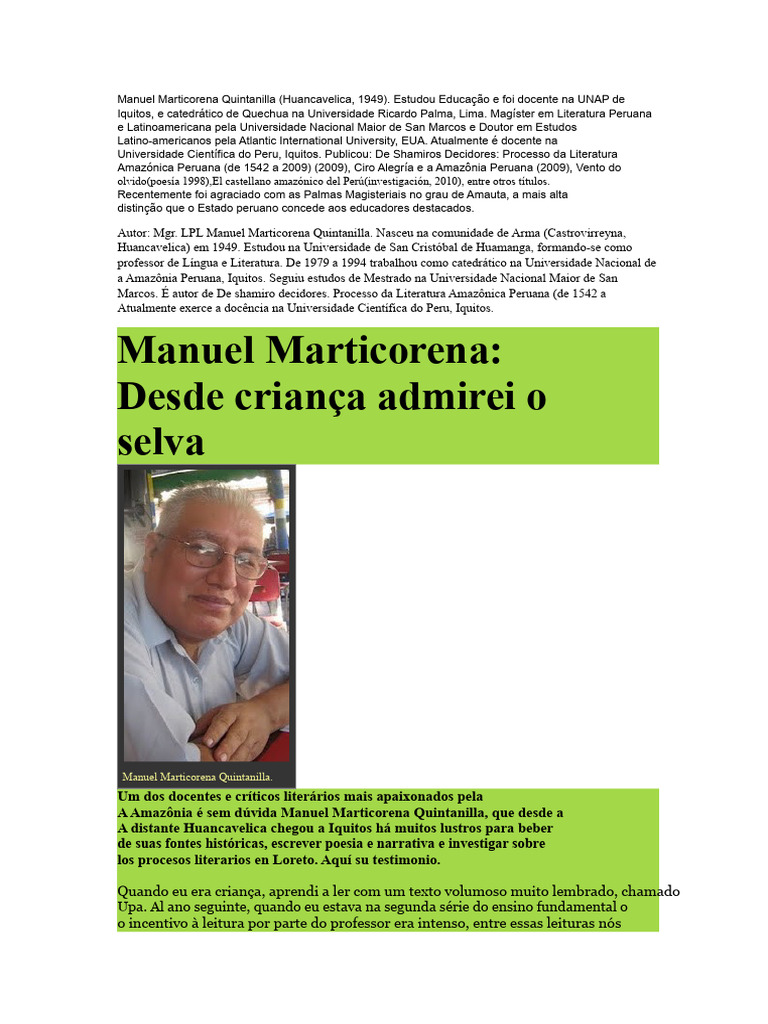 Manuel Marticorena Quintanilla | PDF | Peru | Floresta Amazônica