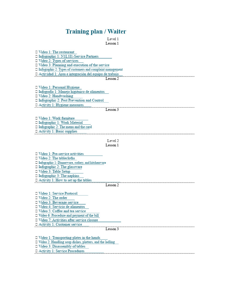 Comprehensive Waiter Training Plan | PDF | Tableware | Foods